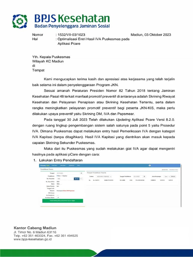 Optimalisasi Entry Hasil IVA Puskesmas Pada Aplikasi Pcare | PDF