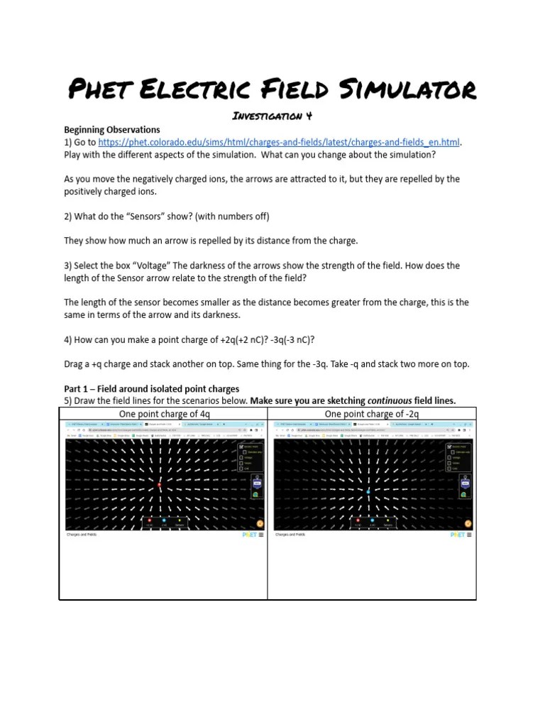 Hitchcock Phet Electric Field Simulator Pdf Electric Field