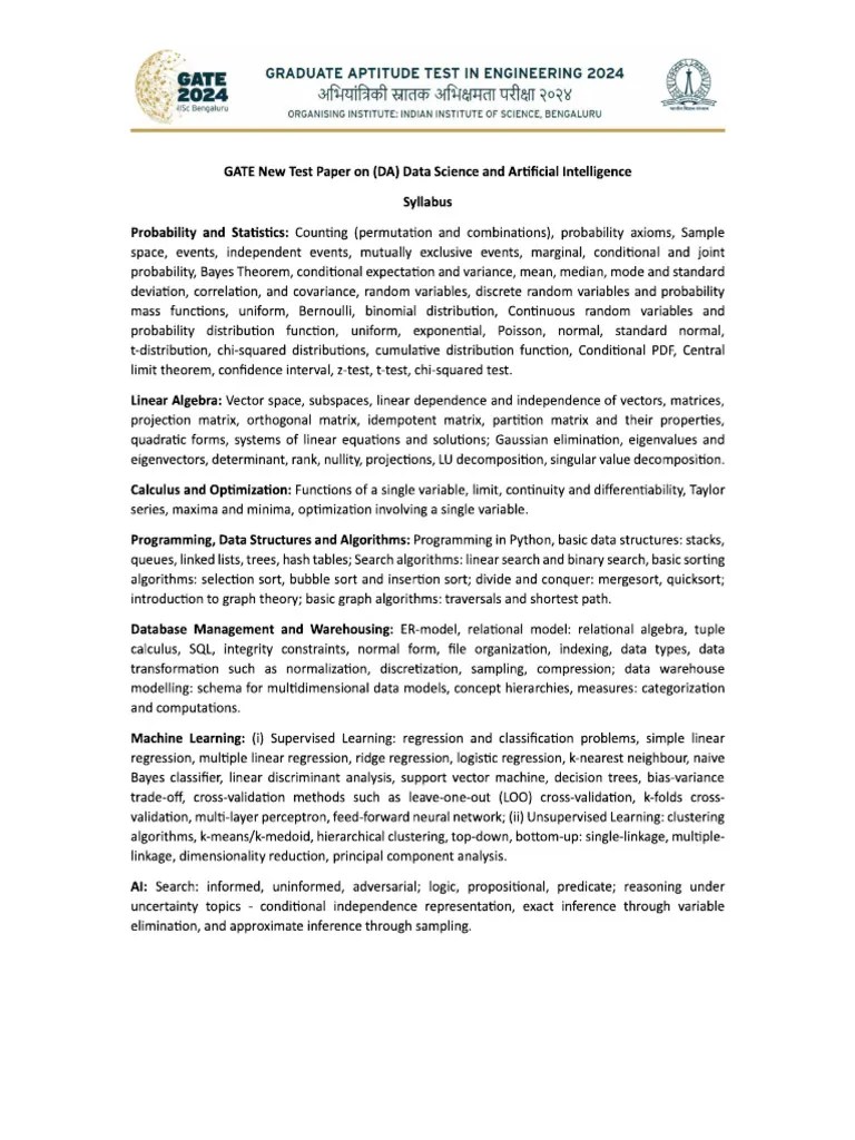 Gate Da Syllabus | PDF