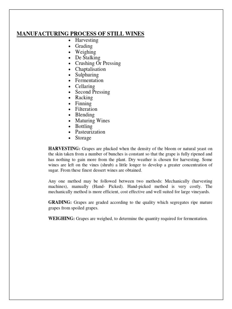 Manufacturing Process Of Still Wines | PDF | Winemaking | Fermentation ...