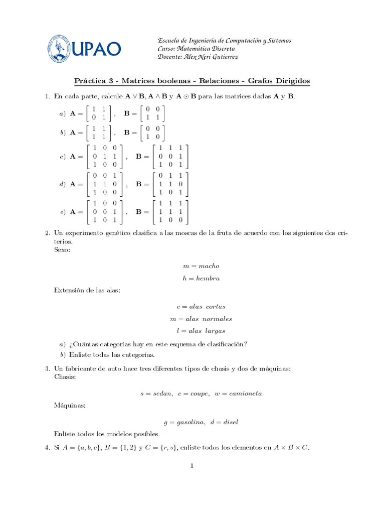 Práctica 3 - Relaciones. Matrices Booleanas. Grafos Dirigidos. | PDF ...