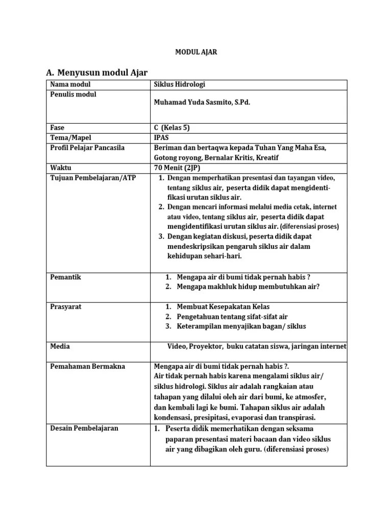 Modul Ajar IPAS - SIKLUS AIR - Fase C Kelas 5 B | PDF