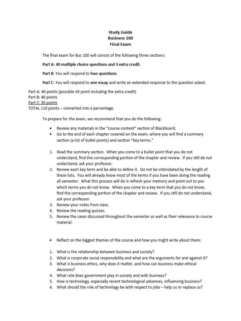 Bus 100 Final Exam Study Guide | PDF | Corporate Social Responsibility ...
