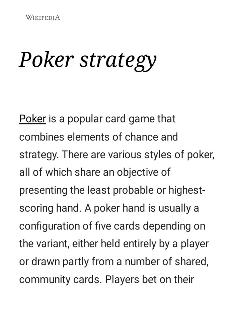Poker Strategy Pdf Poker Betting In Poker
