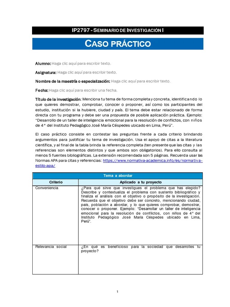 Seminario De Investigación I Caso Práctico Pdf Estilo Apa