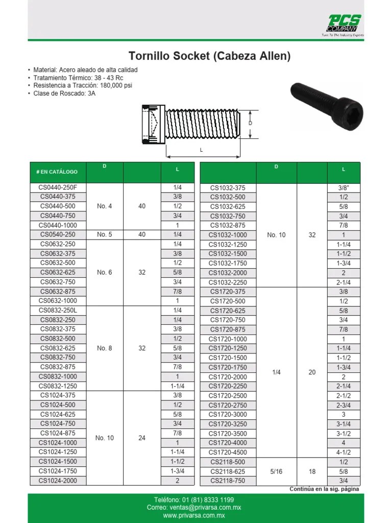 Catálogo De Tornillos Socket Allen Pdf Tornillo Procesos De Negocio