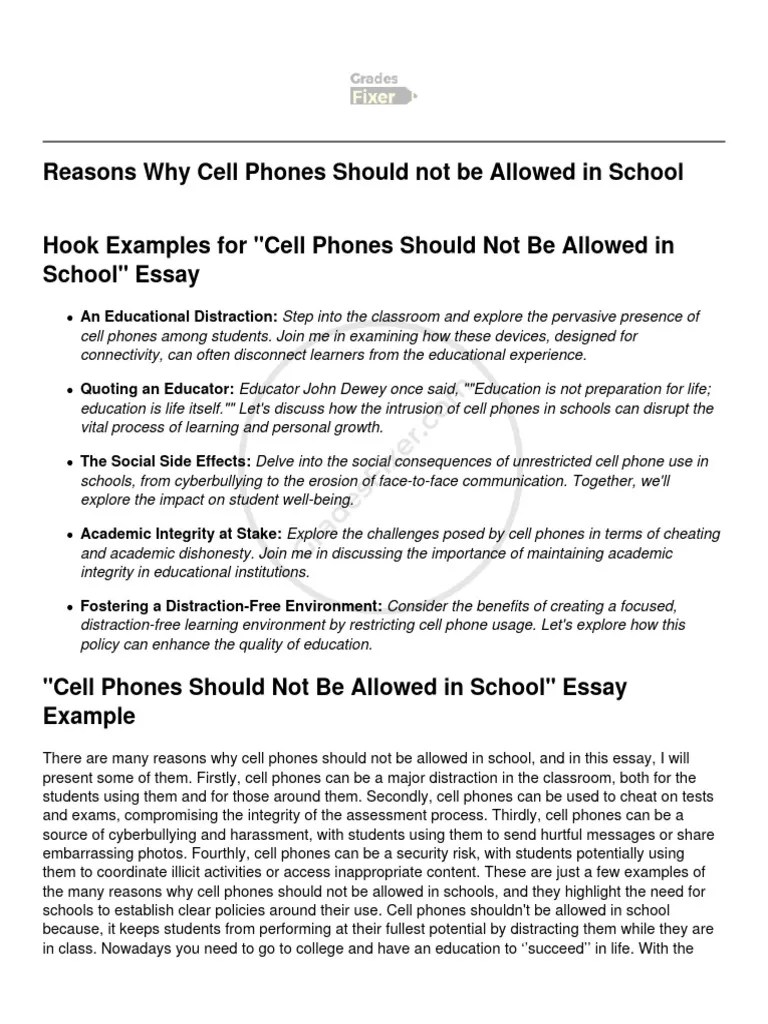 Reasons Why Cell Phones Should Not Be Allowed In School | PDF