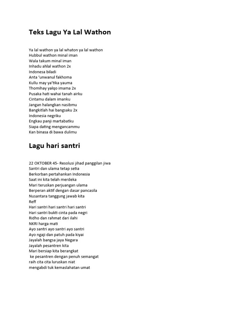 Teks Lagu Ya Lal Wathon Pdf Kajian Bahasa Asing Agama Spiritualitas