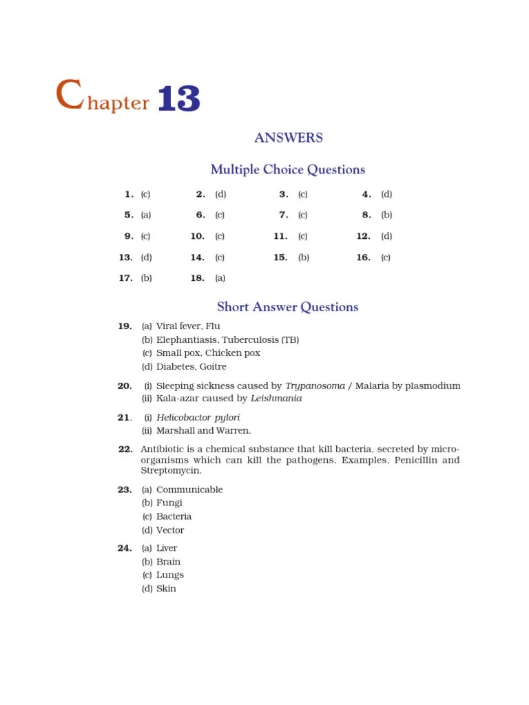 9 Science Exemplar Chapter 13 Answer Pdf Infection Pathogen