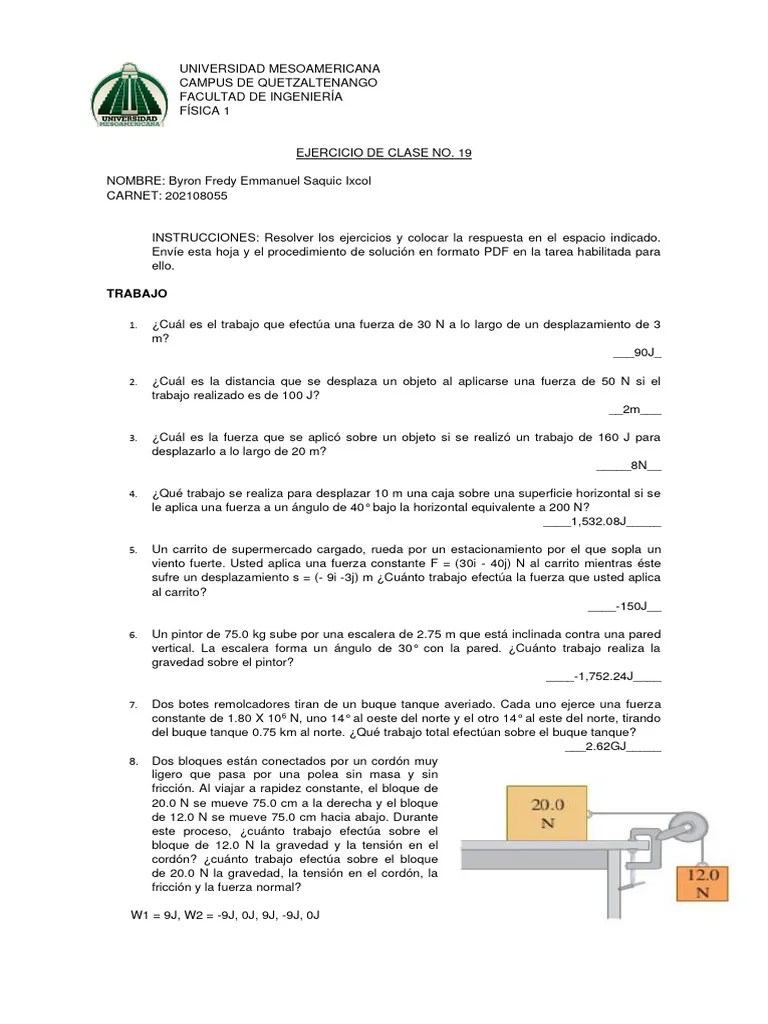 Ejercicios De Física Trabajo Y Energía Pdf Métodos Y Materiales De