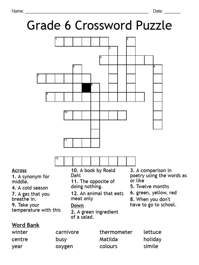 Grade 6 Crossword Puzzle 3597fa 6163118f Pdf