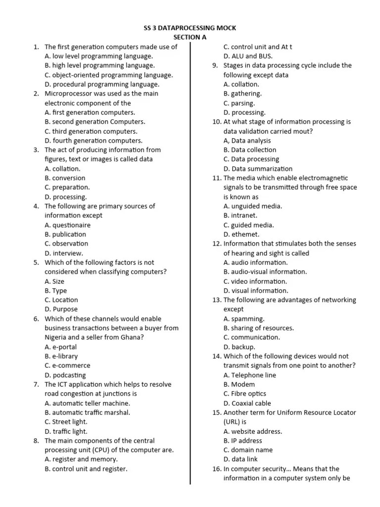 Data Processing Mock Exam Questions Pdf Internet Databases
