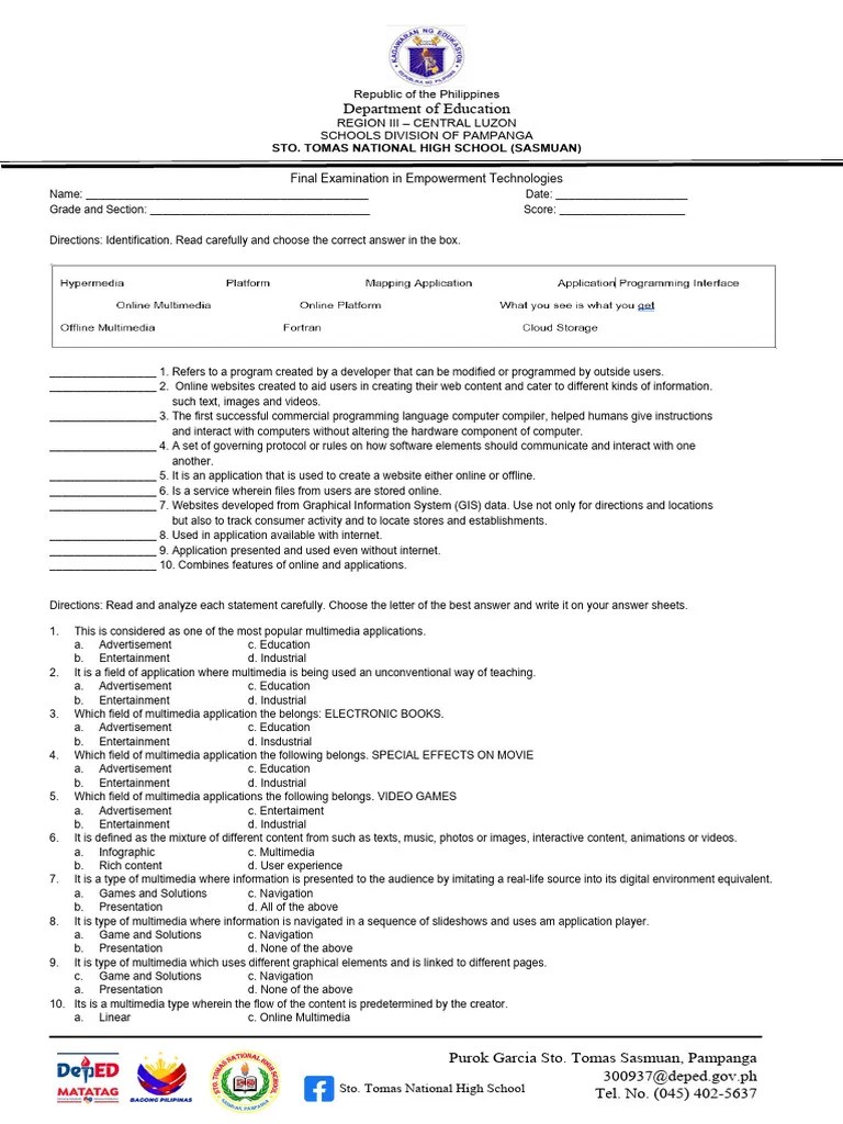 Final Examination In E Tech Pdf Multimedia Web Conferencing
