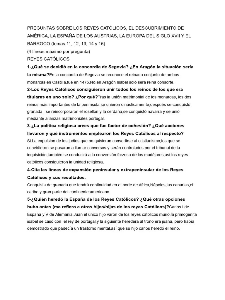 PREGUNTAS SOBRE LOS REYES CATÓLICOS, EL DESCUBRIMIENTO DE AMÉRICA, LA ...