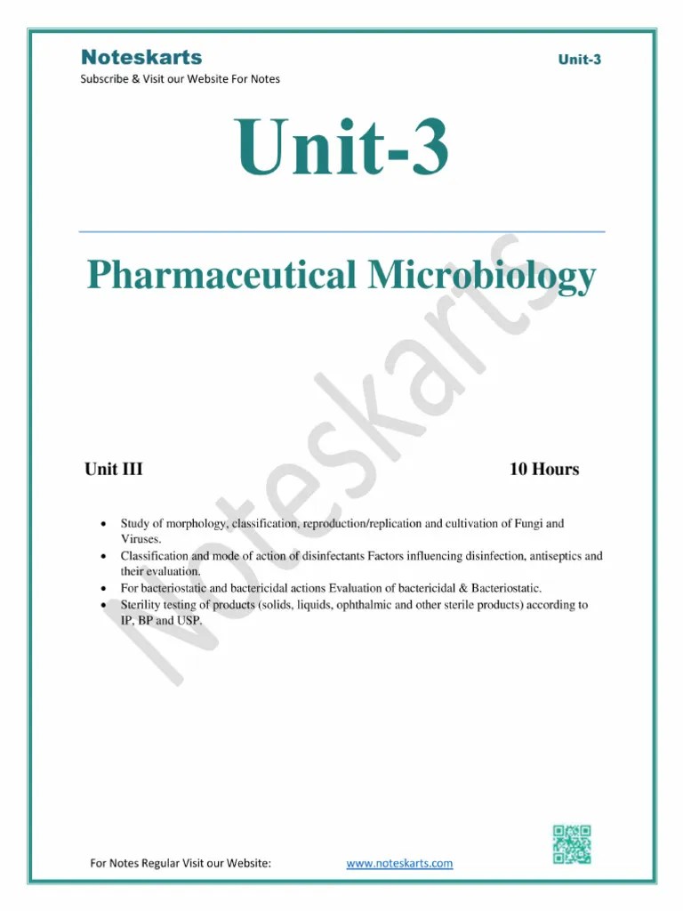 Unit 3 B Pharma 3rd Sem Pharmaceutical Microbiology By Noteskarts Pdf