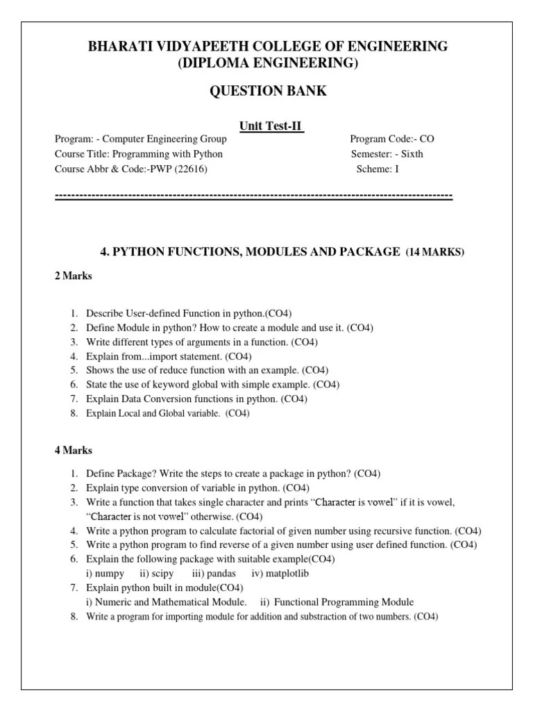 Pwp 22616 Qb Unit Test Ii Pdf Method Computer Programming