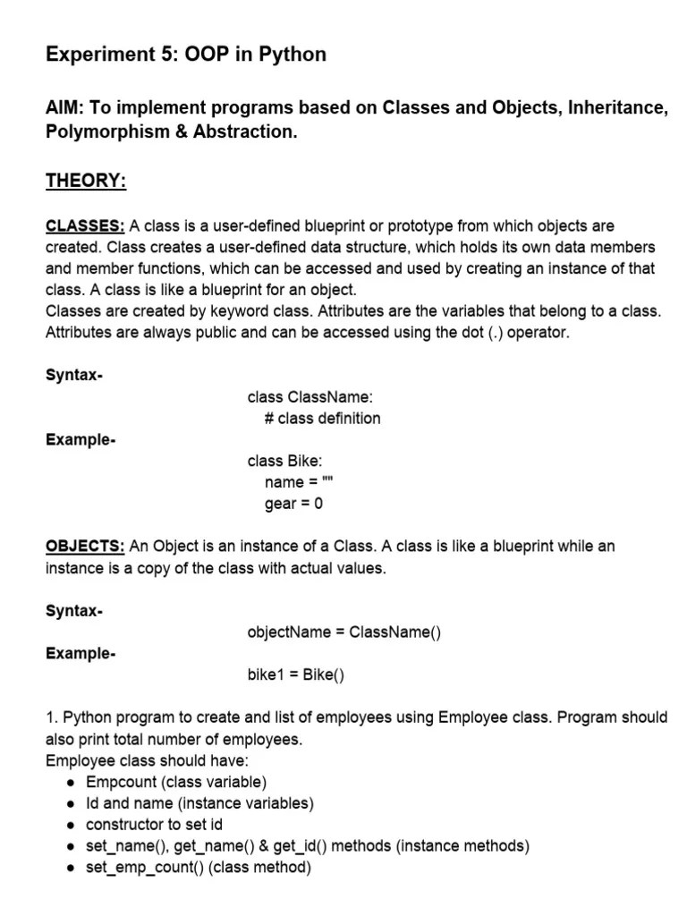 Experiment 5 Py Pdf Class Computer Programming Inheritance