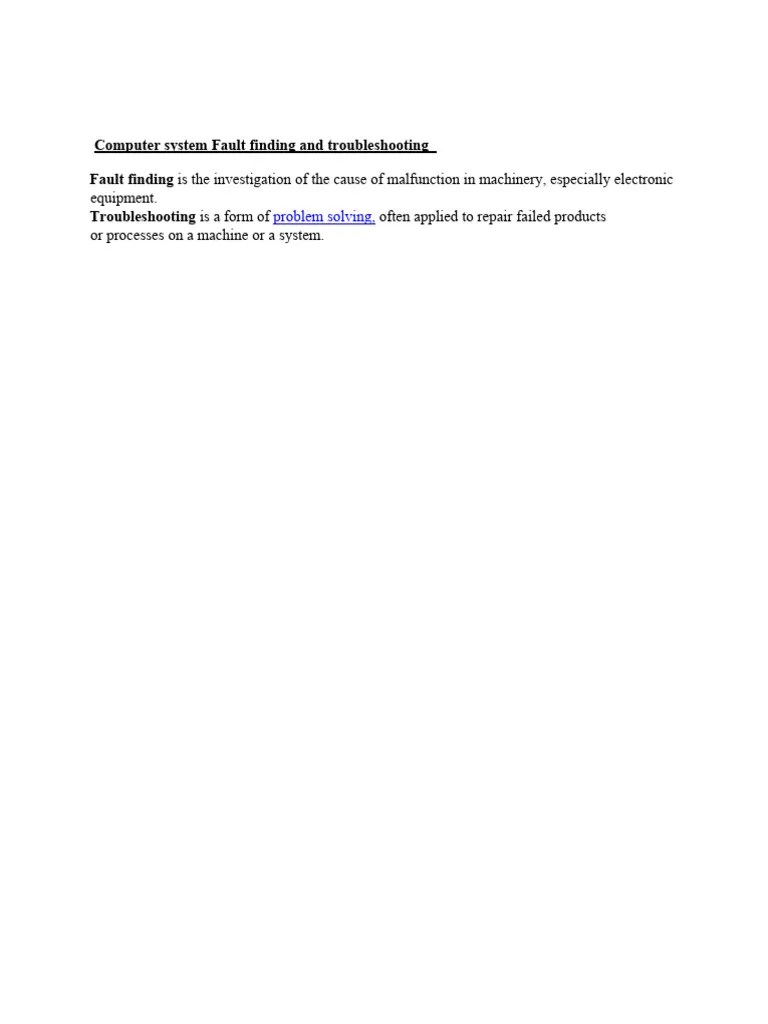Computer System Fault Finding And Troubleshooting Pdf