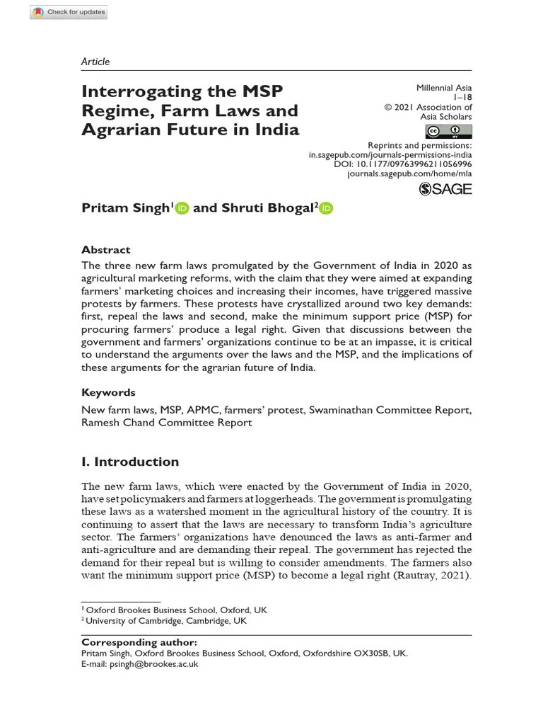 Interrogating The MSP Regime Farm Laws And Agraria | PDF | Agriculture ...