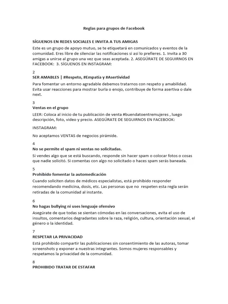 Reglas Esenciales Para Grupos De Facebook Pdf Estilo De Vida