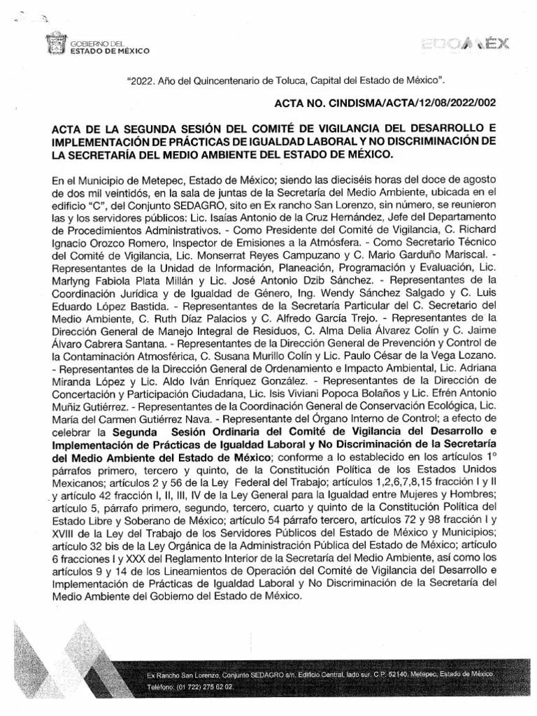 Acta Del Comite De Vigilancia Pdf