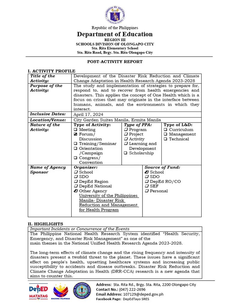 Sres Post Activity Report For Returning Participants Pdf Climate