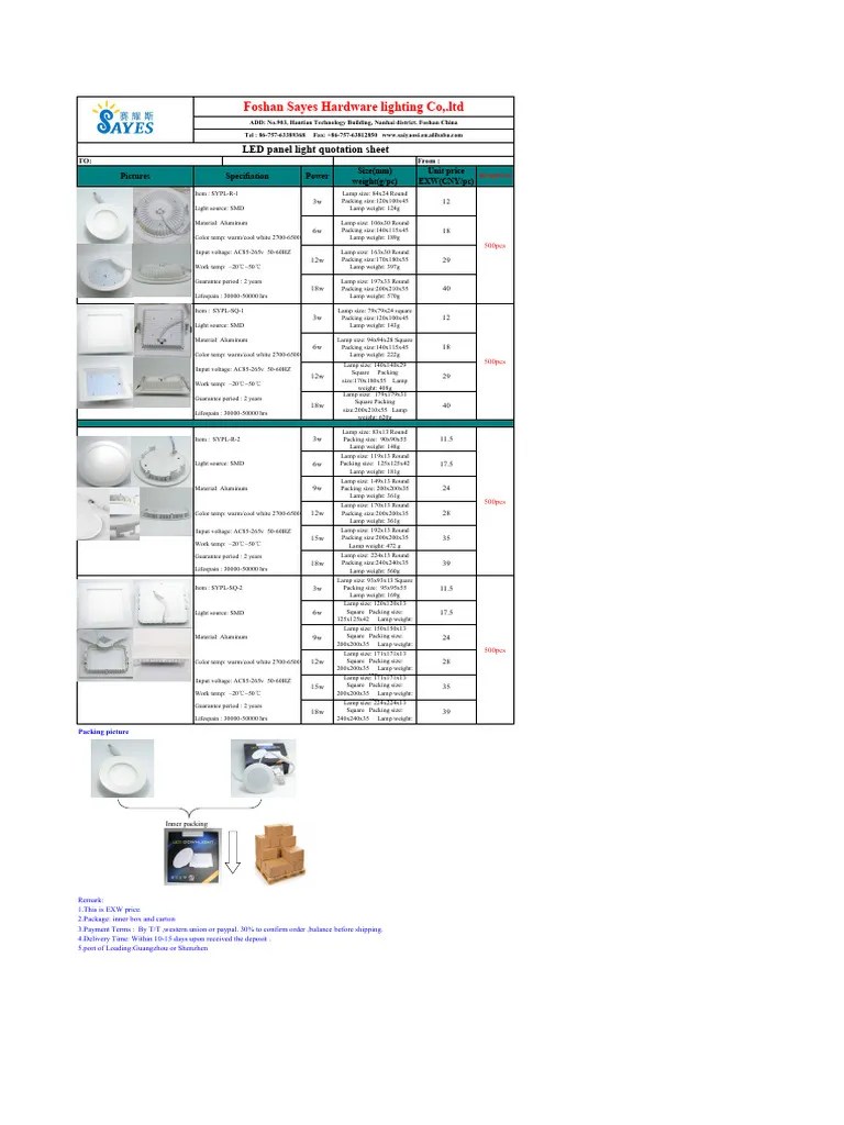 Led Panel Light Pdf Electronics Manufactured Goods