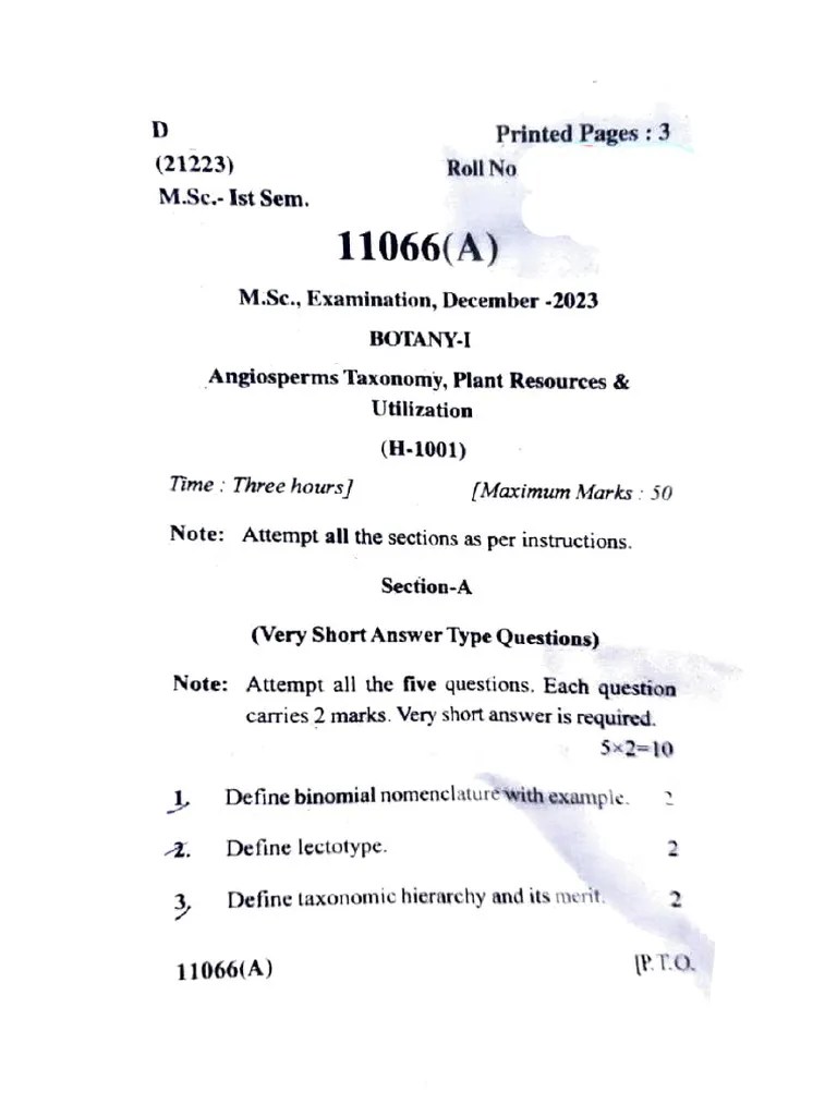 Msc Botany 1 Ccsu Pdf Taxonomy Biology Botanical Nomenclature