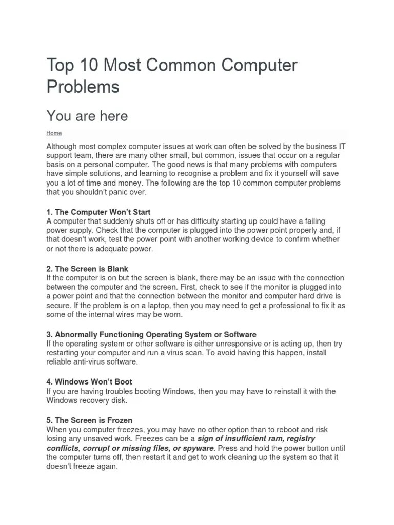 Top 10 Most Common Computer Problems By Dinesh Sir | PDF | Personal ...