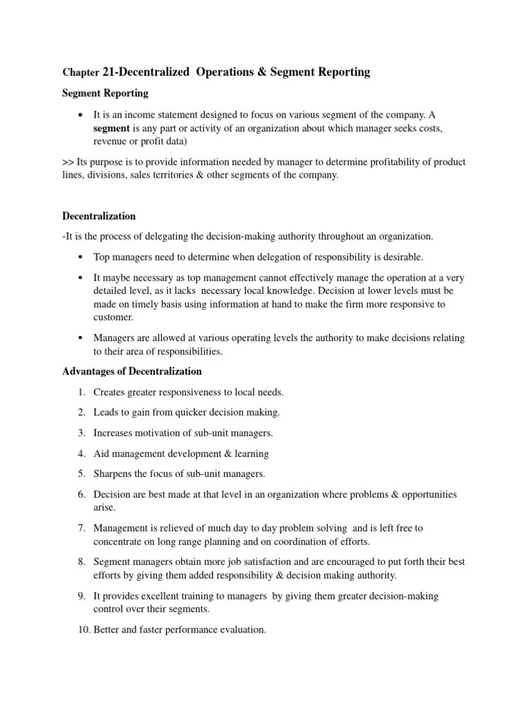 Decentralized Operations Segment Reporting Pdf Decision Making