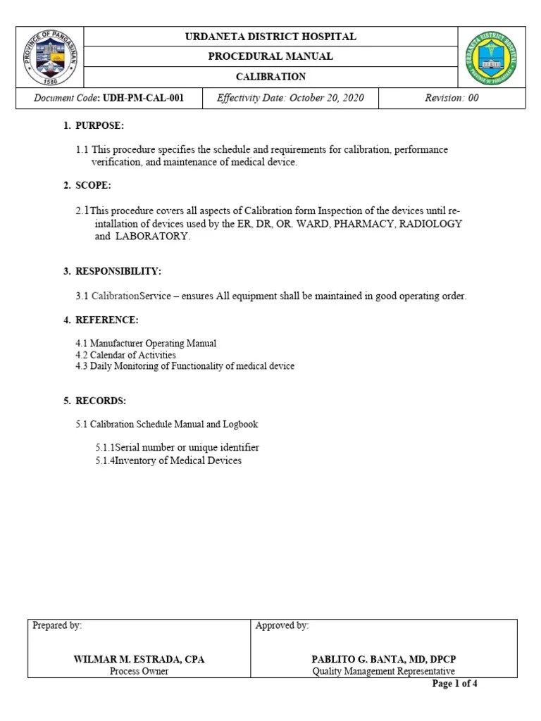 Pm Calibration Pdf Medical Device Calibration