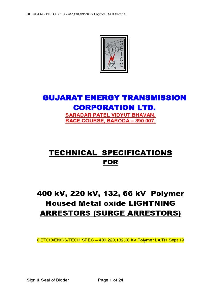 Polymer Lightning Arrester Specs Pdf Specification Technical
