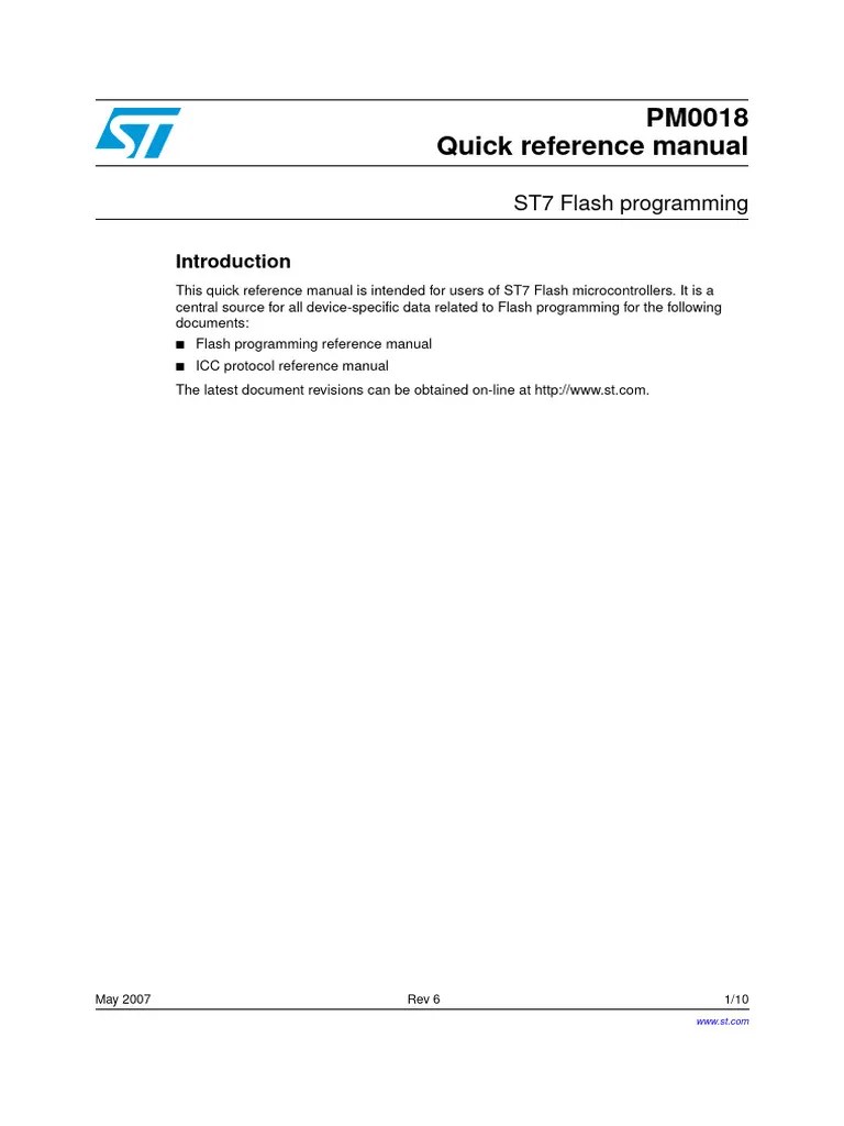 Cd00054959 St7 Flash Programming Quick Reference Guide