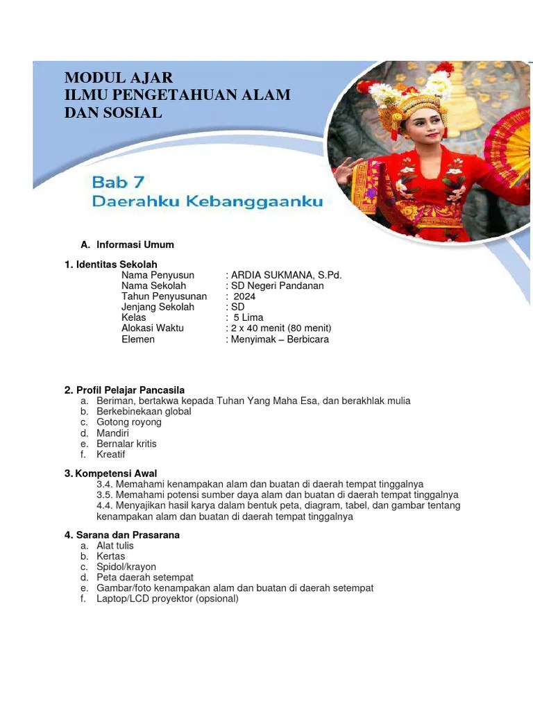 Modul Ajar IPAS Kelas 5 - Daerahku Kebanggaanku | PDF