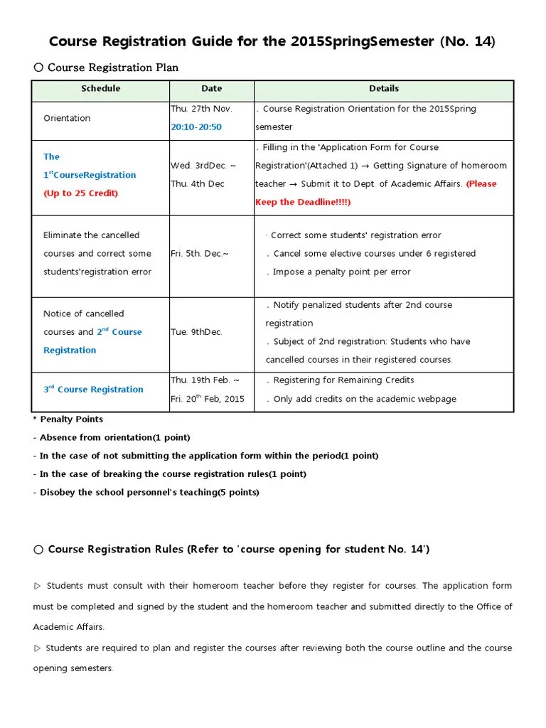 2015 Spring Semester Course Registration Guide Pdf Science Physics