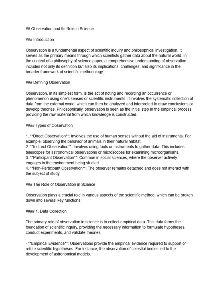 Observation And Its Role In Science Pdf Hypothesis Experiment