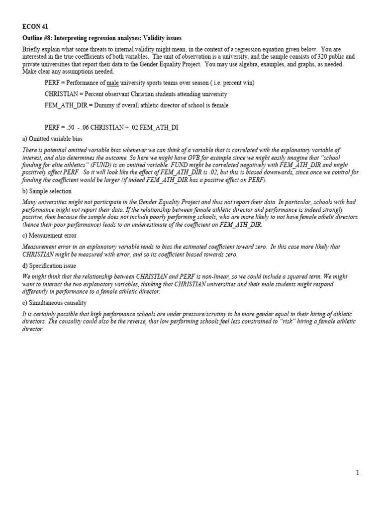 Handout 8 More Validity Issues Pdf Regression Analysis