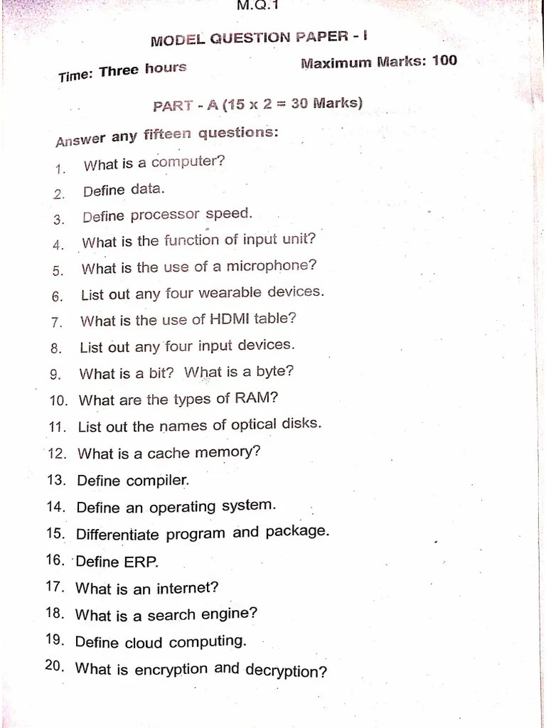 Basics Of Computer Engineering Model Question Paper Pdf