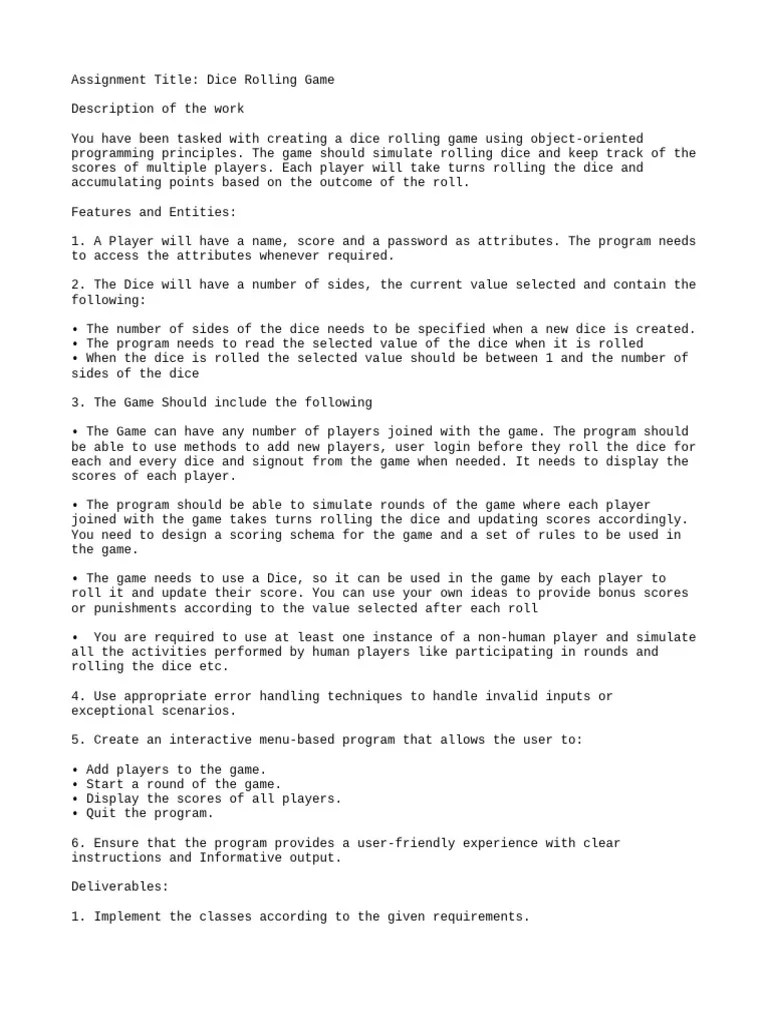 Dice Game Pdf Computer Program Programming