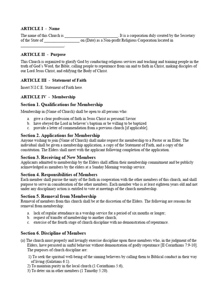 New Church Constitution Sample Edited Pdf Elder Christianity Pastor