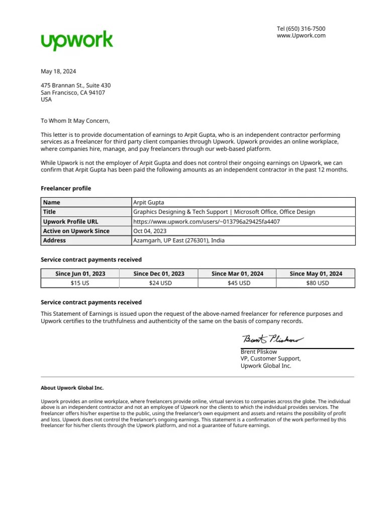 Certificate-of-upwork (1) | PDF | Freelancer | Employment