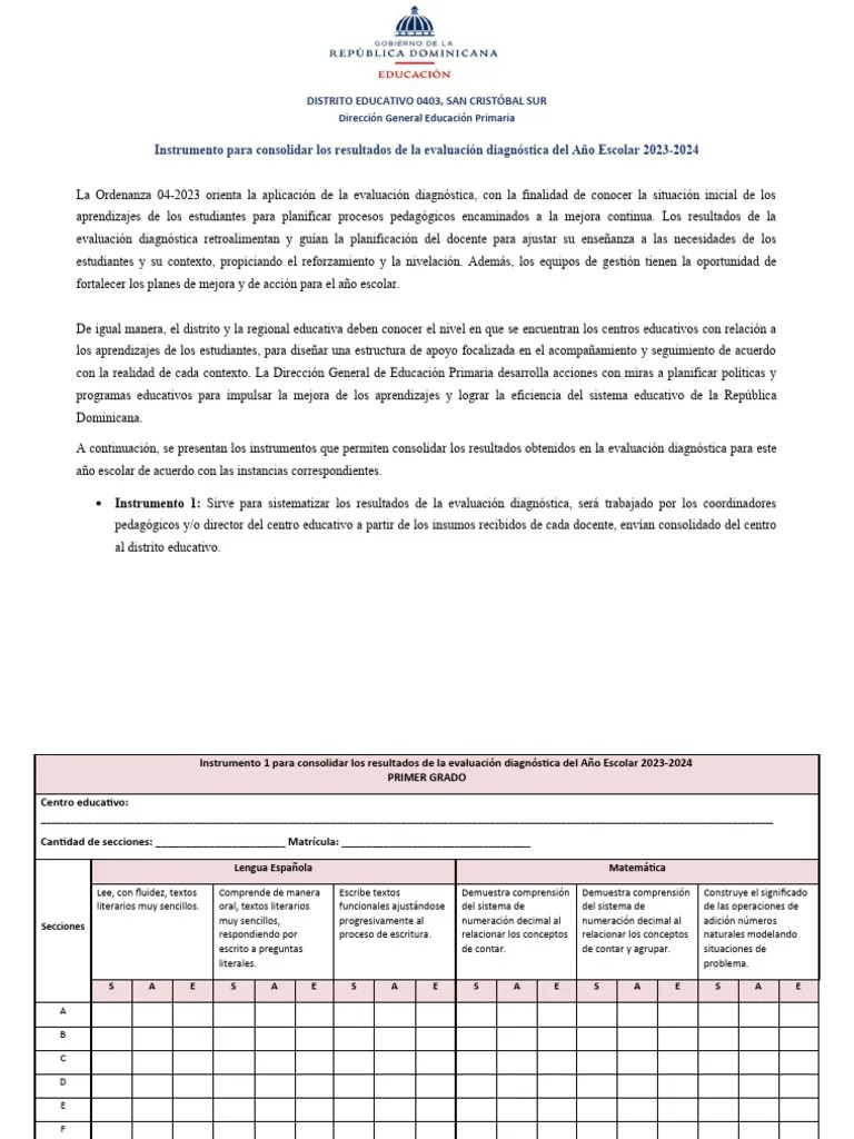 Instrumento Del Primer Ciclo Para Consolidar Los Resultados De La