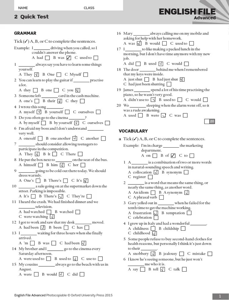 Ef3e Adv Quicktest 02 Pdf English Language Human Communication