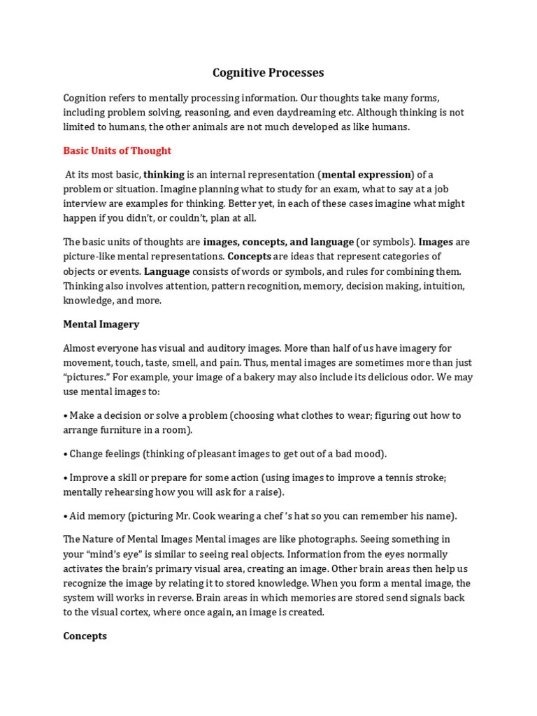 Cognitive Processing Pdf Thought Mental Image