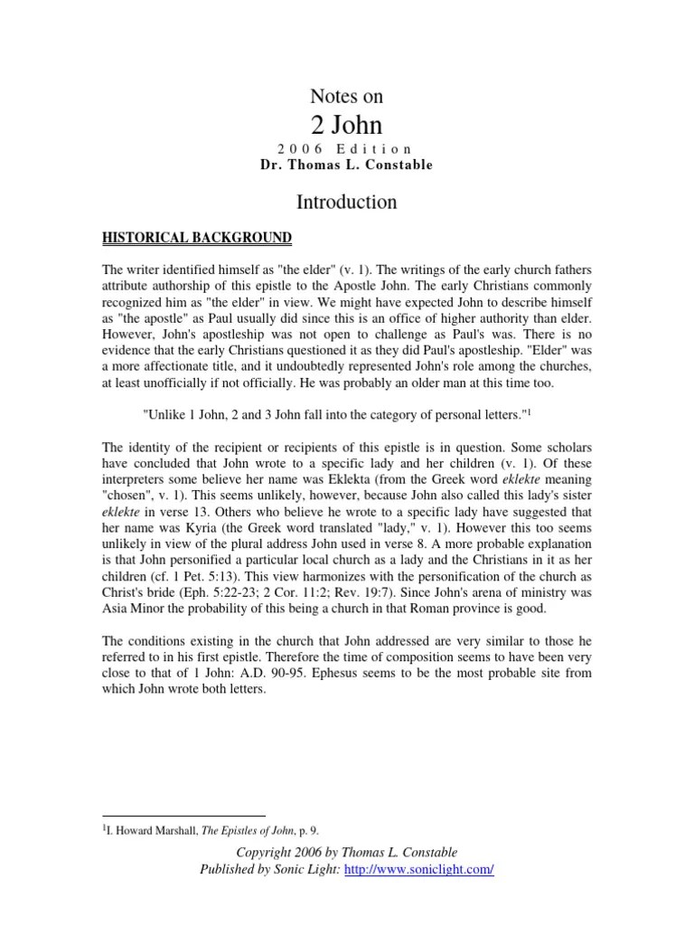 Dr Thomas L Constable 2 John Pdf Gospel Of John First Epistle