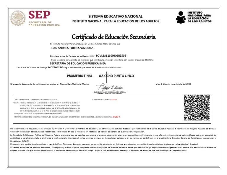 Certificado De Secundaria Jalisco Inea Pdf Autenticación Control