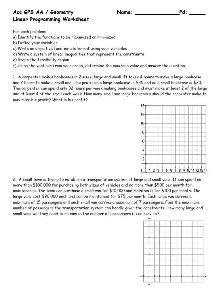 Linear Programming Problems Worksheet Pdf Linear Programming
