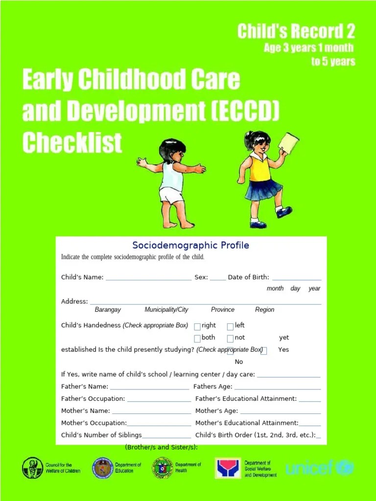 Eccd Checklist Child S Record 2 Pdf