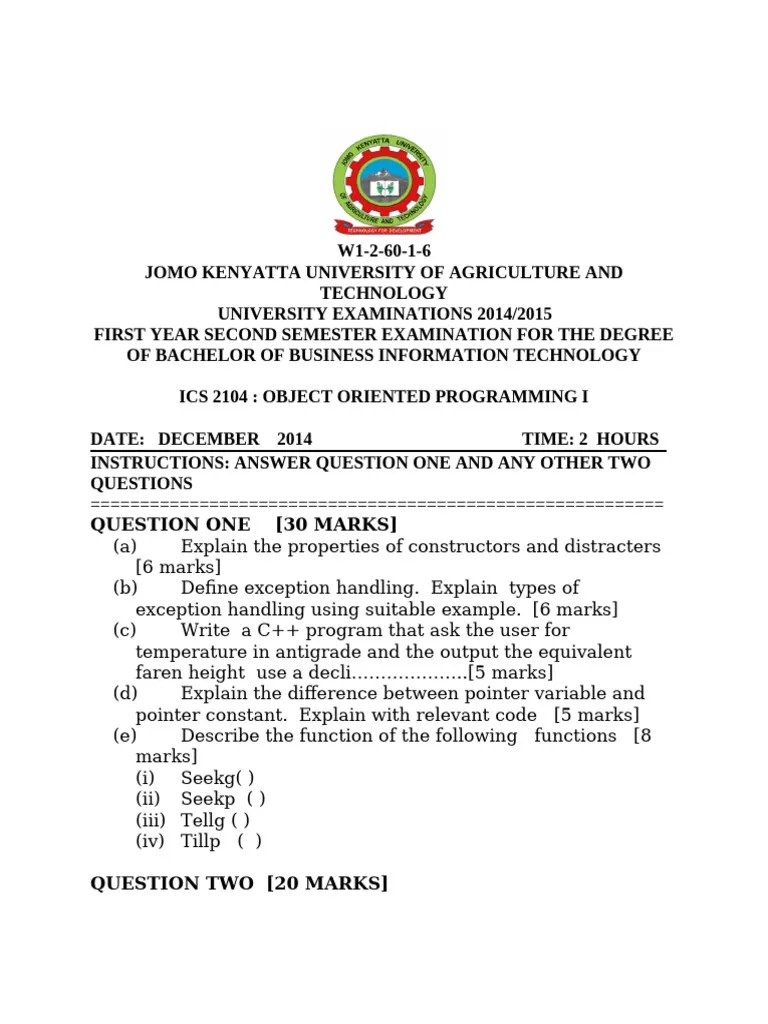 Object Oriented Programming Exam 2014 Pdf C Teaching Methods