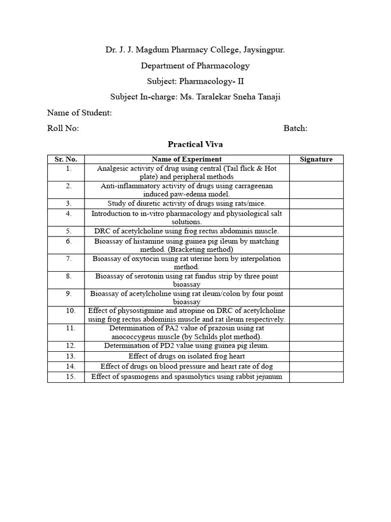 Practical Viva Sheet Pdf